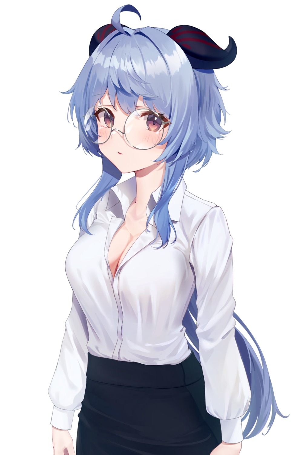 shands genshin impact ganyu cleavage dress shirt horns megane open shirt | #947664 | yande.re